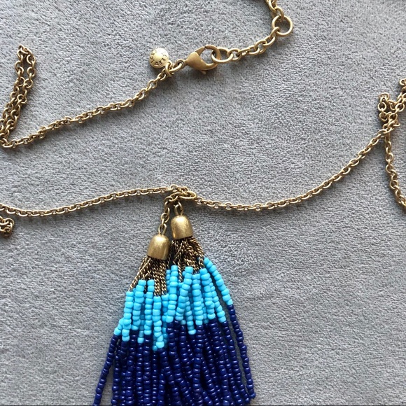 J. Crew | Jewelry | J Crew Long Blue And Gold Tassel Necklace | Poshmark